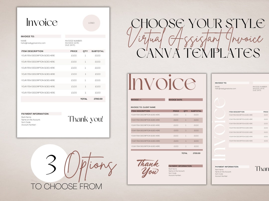 Virtual Assistant Canva Invoice Templates | 3 Canva Invoice Templates ...