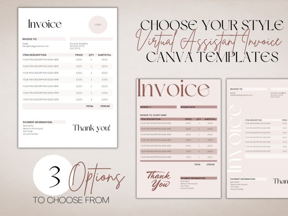 Virtual Assistant Canva Invoice Templates 3 Canva Invoice - Etsy