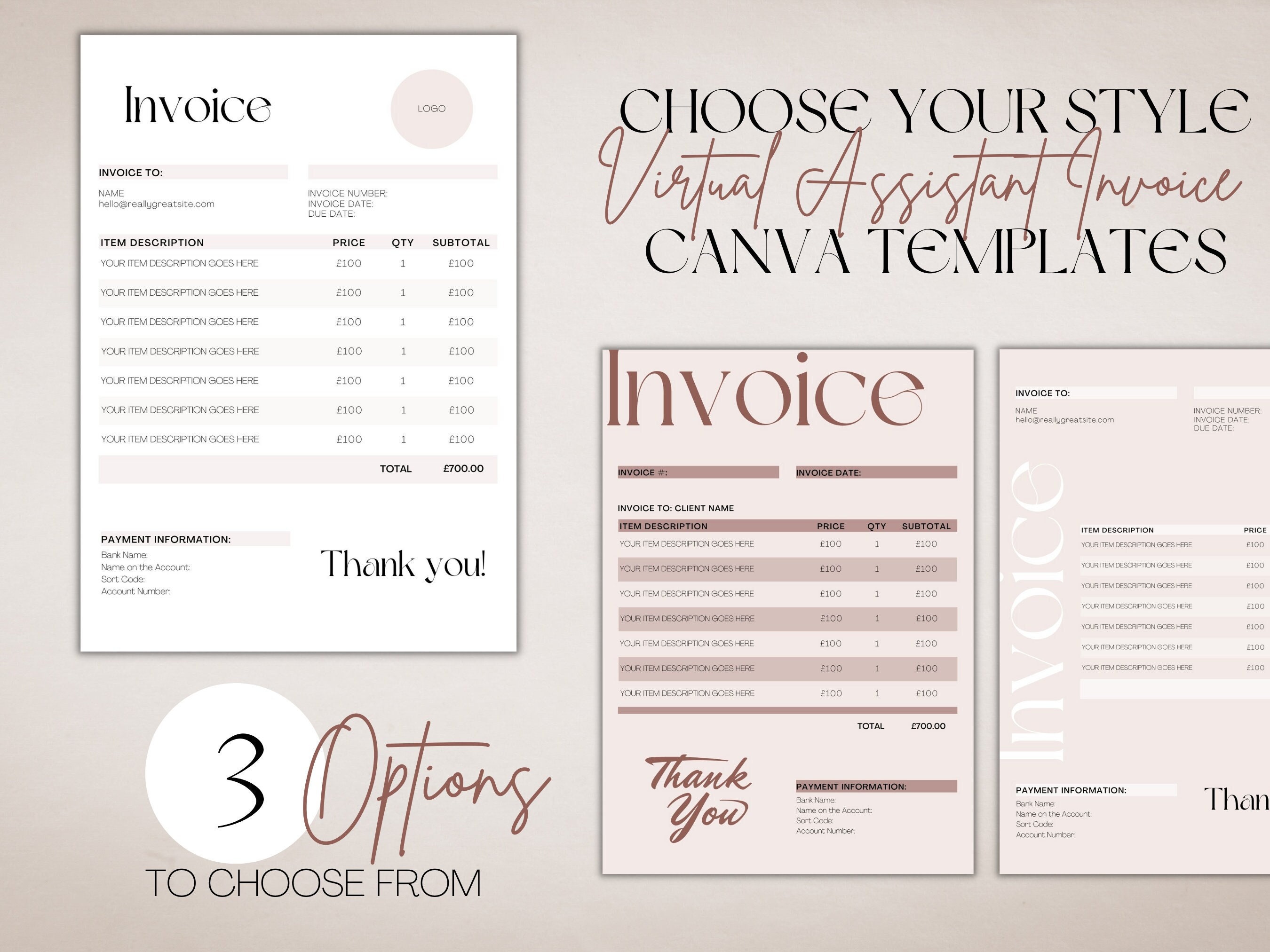 Virtual Assistant Canva Invoice Templates | 3 Canva Invoice Templates ...