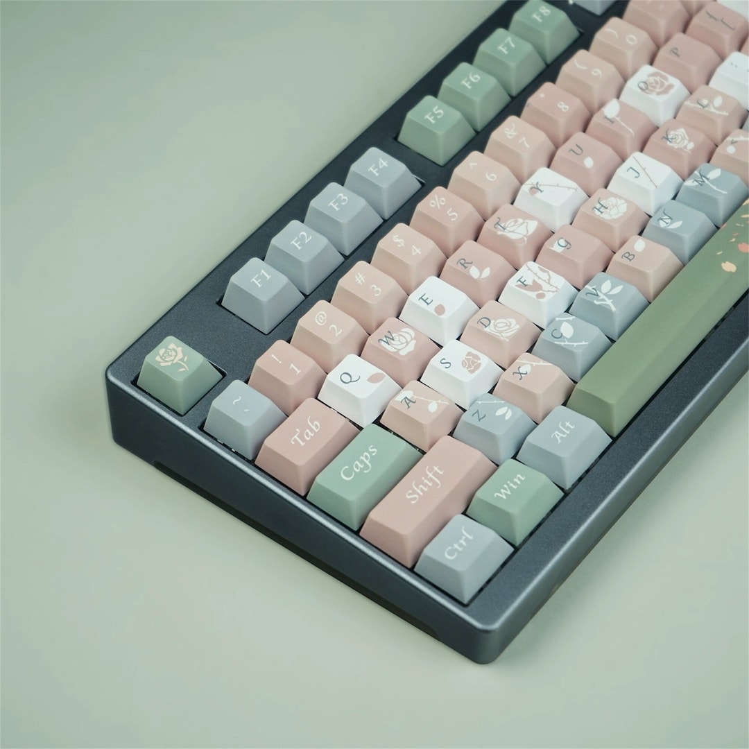 Floral Garden Keycap Set-125 Keys, Rose Series Keycaps Set, Light Pink ...