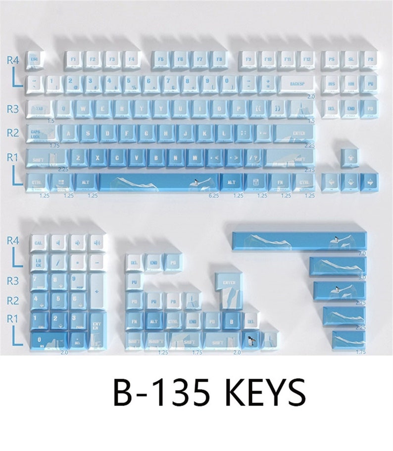 Glacier Blue Backlight Keycap Set-130 Keys, Light Blue PBT Keycap Set ...