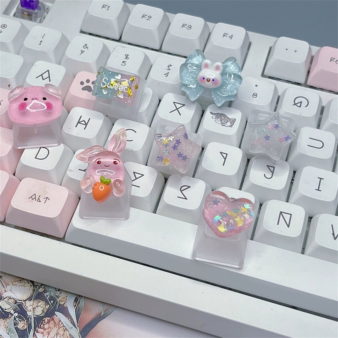 Cute Pig Rabbit Bow 1U Keycaps, Cartoon Backlight ESC Keycap, Keyboard ...