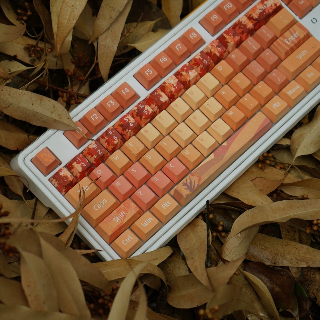 Autumn Maple Leaves Keycap Set-129pcs, Yellow Maple Leaves Keycap Set ...
