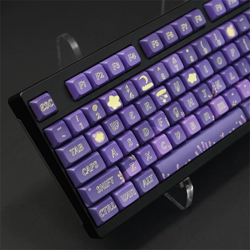 Cute Starry Night Keycap Set-127 Keys, Lavender Color Keycaps Set, Gold ...