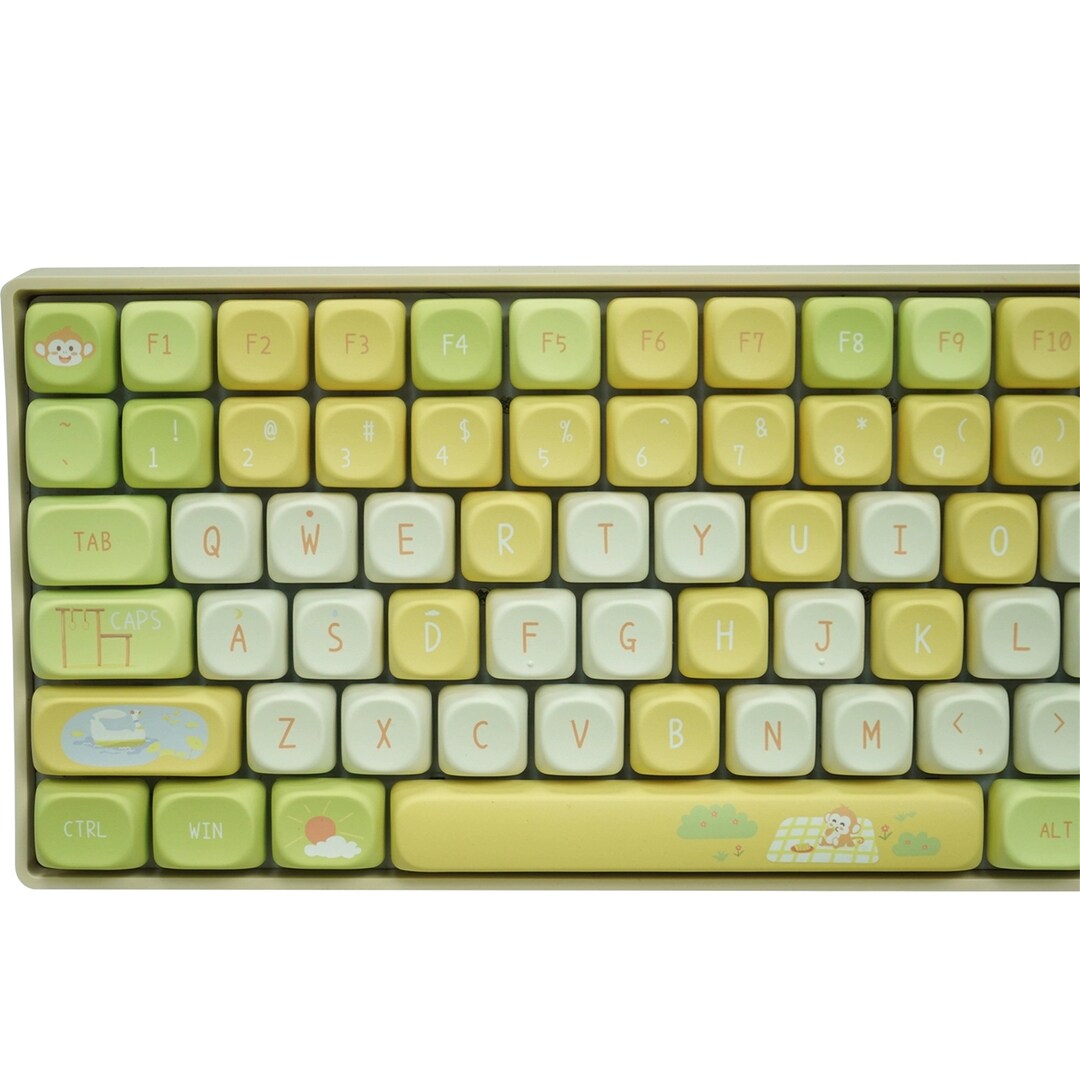 Cartoon Monkey Keycap Set, Light Green and Yellow Keycap Set, MOA ...