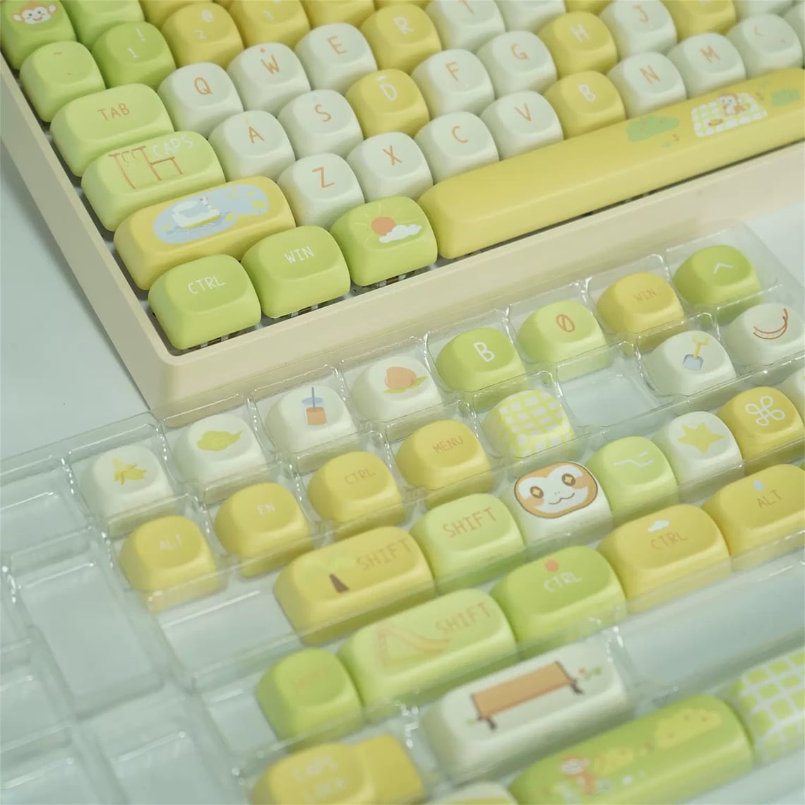 Cartoon Monkey Keycap Set, Light Green and Yellow Keycap Set, MOA ...