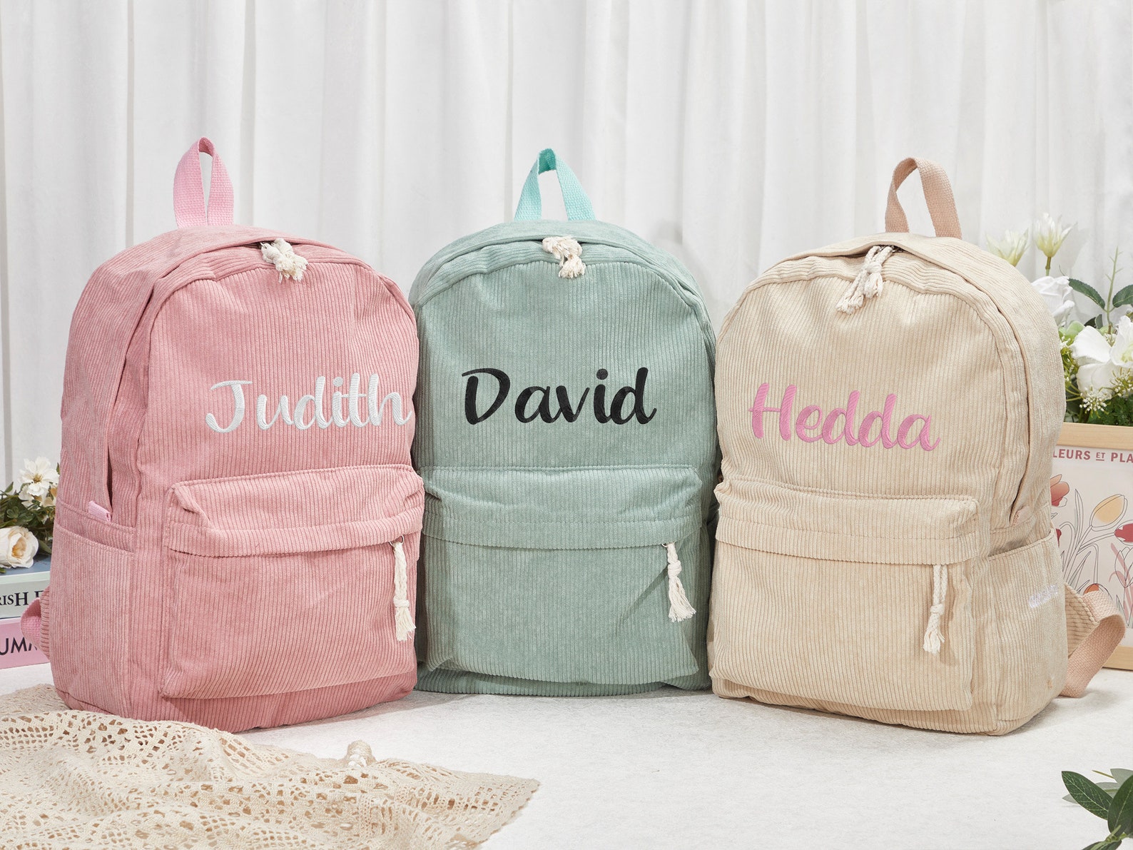 Embroidered Toddler Backpack,custom Kids Backpack,corduroy Backpack ...