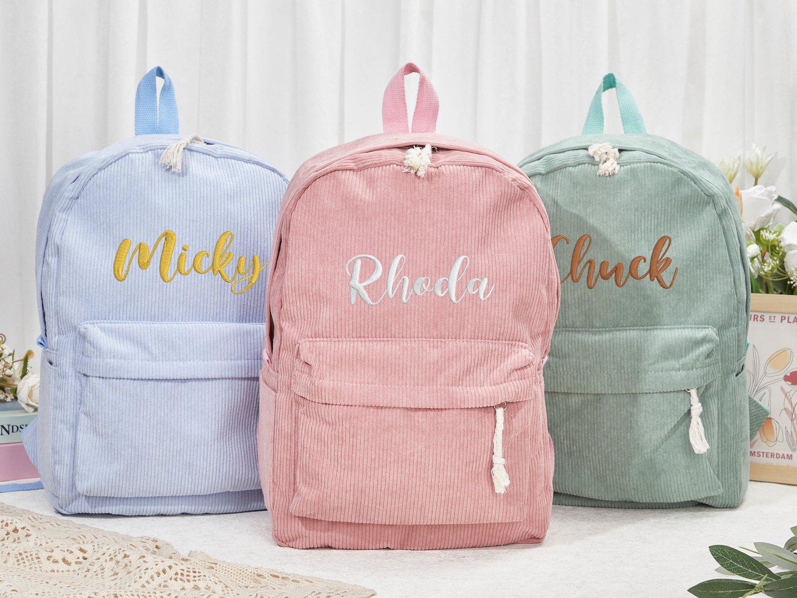 Embroidered Toddler Backpack,custom Kids Backpack,corduroy Backpack ...