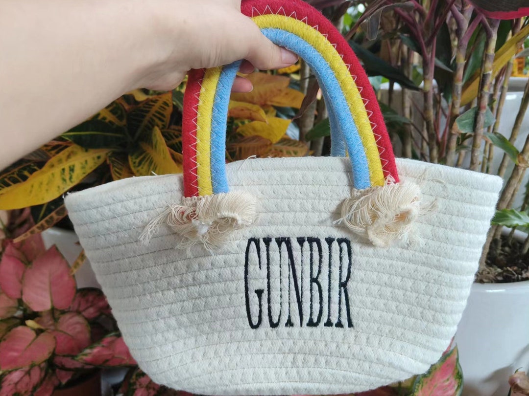 Personalized Rainbow Cotton Rope Woven Bag,straw Bag,boho Shoulder Bag ...