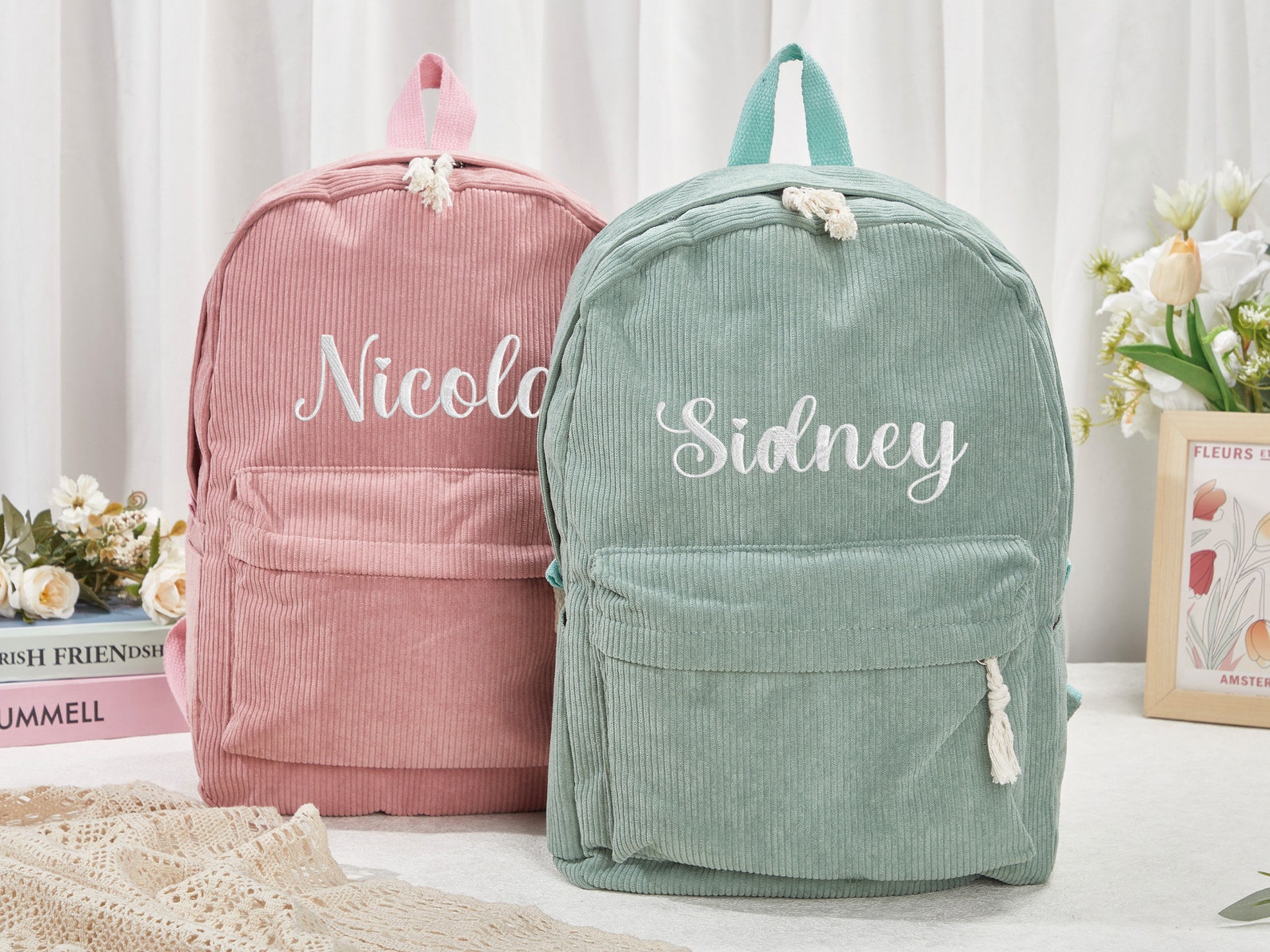 Embroidered Toddler Backpack,custom Kids Backpack,corduroy Backpack ...