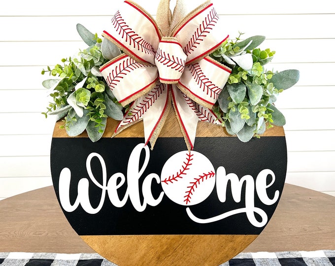 Welcome Baseball Door Hanger | Front Door Decor | Door Wreath ...