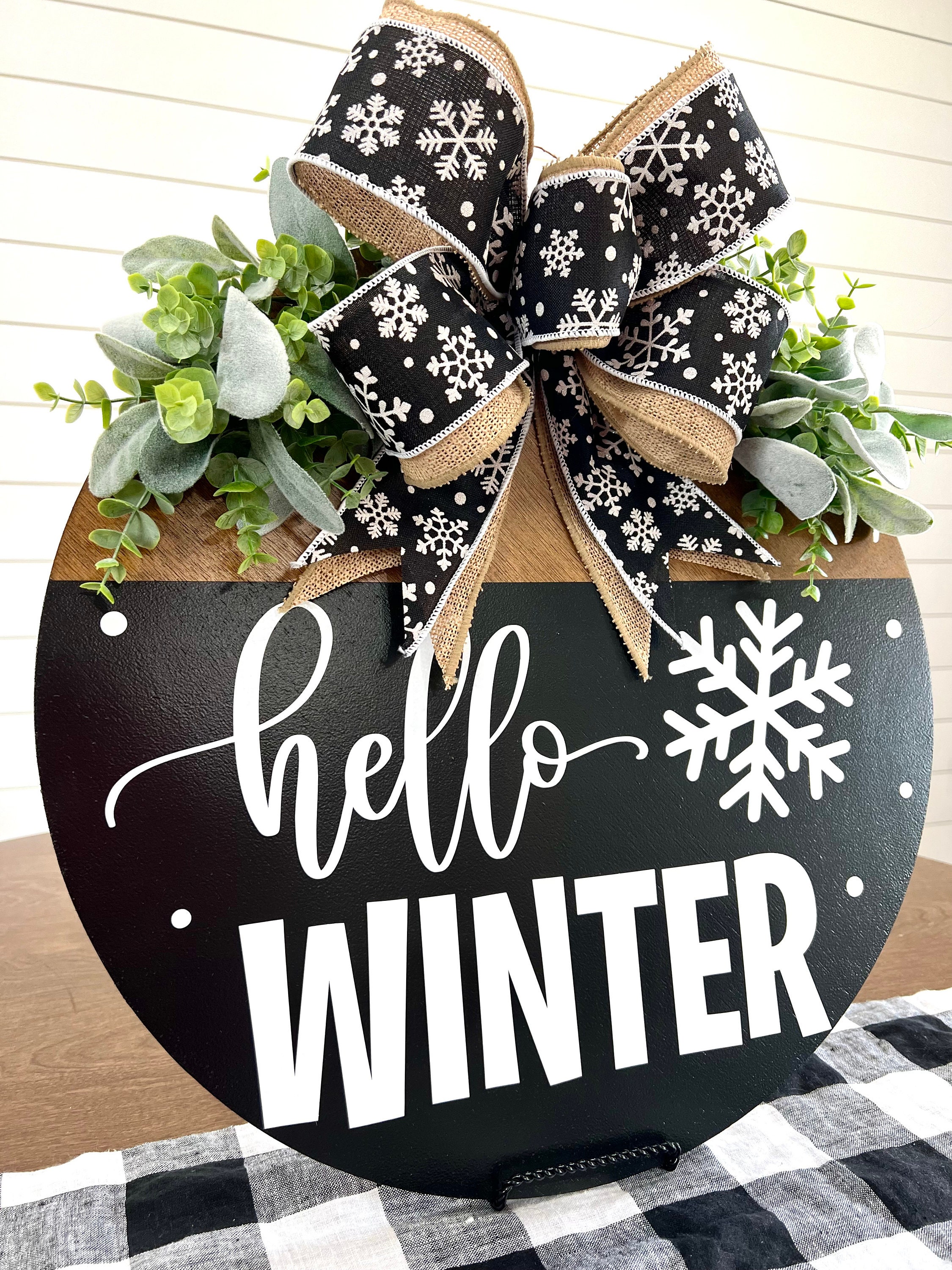 Hello Winter Door Hanger Winter Wreath Snowflake Door - Etsy