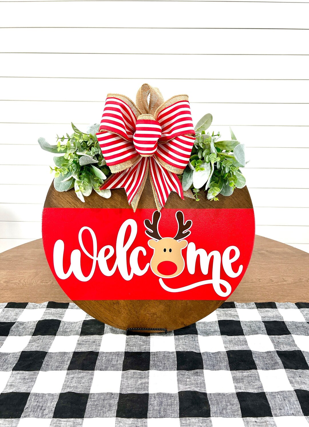 Christmas Door Hanger Christmas Wreath Welcome Door Sign Reindeer Door ...
