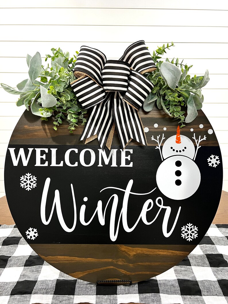 Welcome Winter Door Hanger | Snowman Door Hanger | Winter Wreath | Door ...