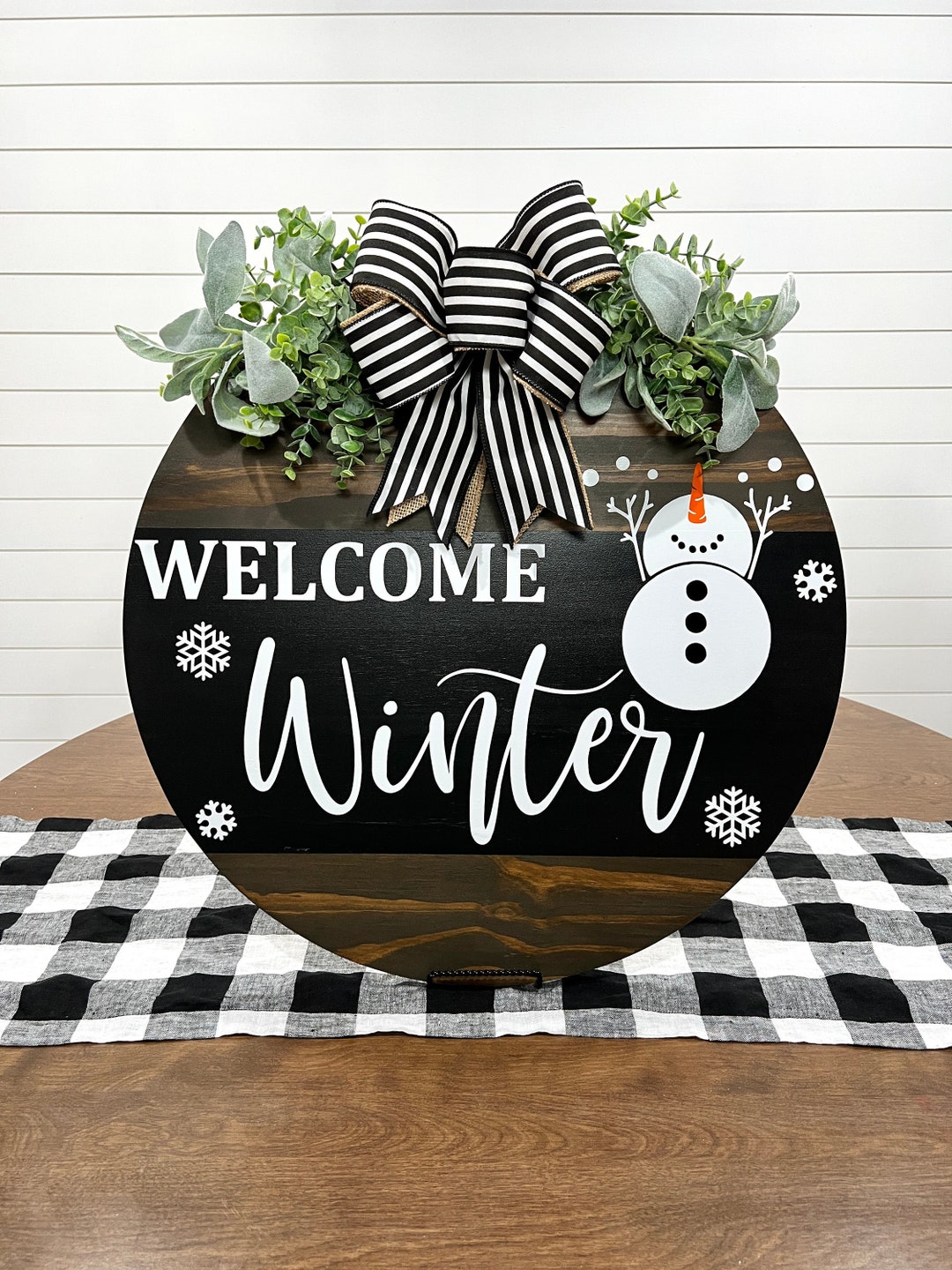 Welcome Winter Door Hanger | Snowman Door Hanger | Winter Wreath | Door ...