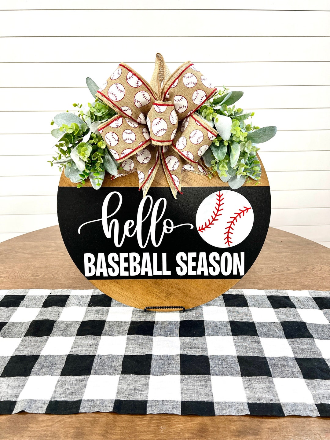 Hello Baseball Door Hanger | Front Door Decor | Baseball Door Sign ...