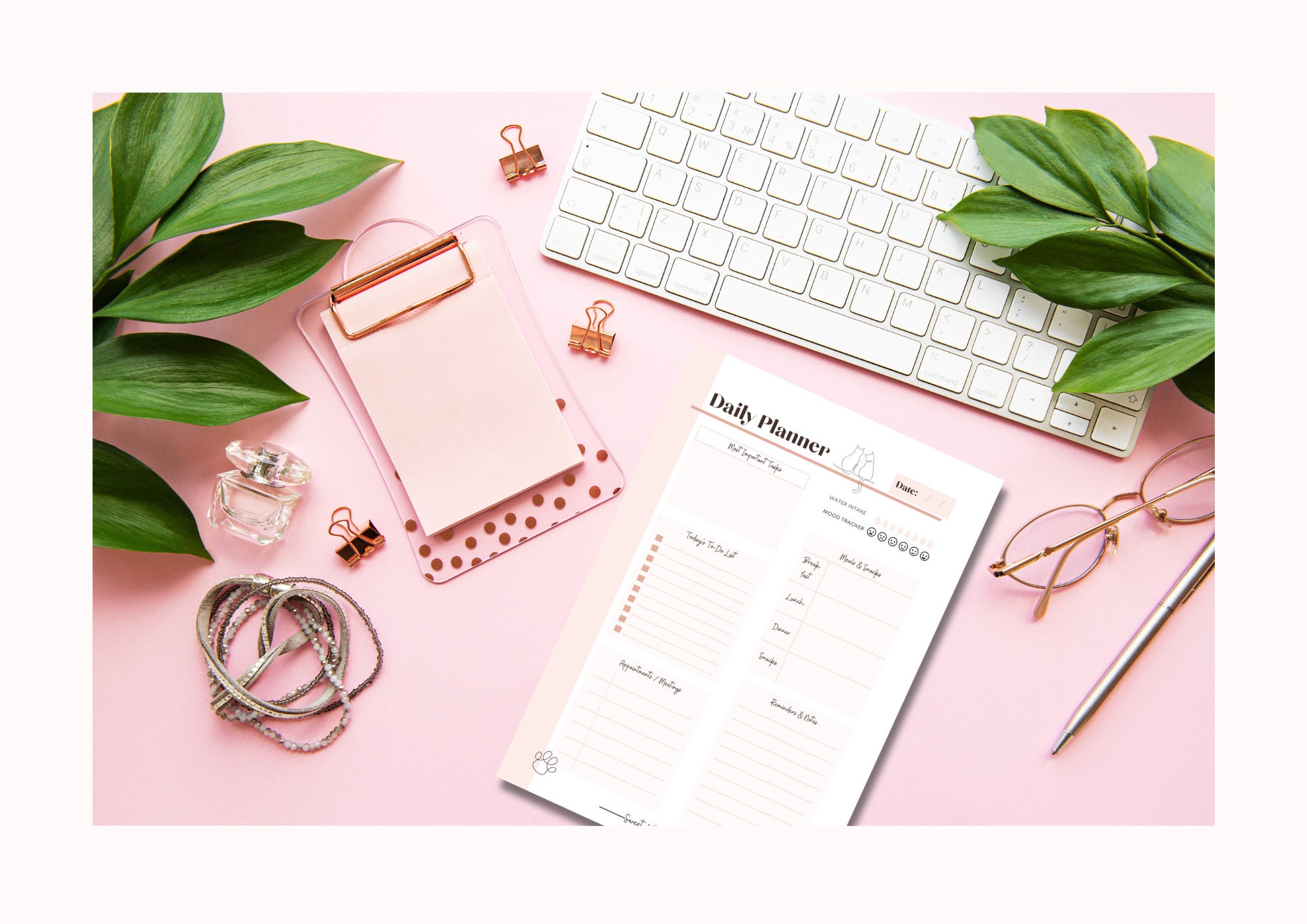 Daily Printable Planner Cat Themed Printable Meal Tracker Mood Tracker ...