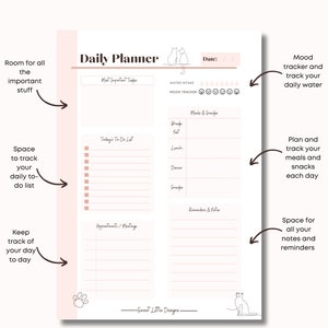Daily Printable Planner Cat Themed Printable Meal Tracker Mood Tracker ...