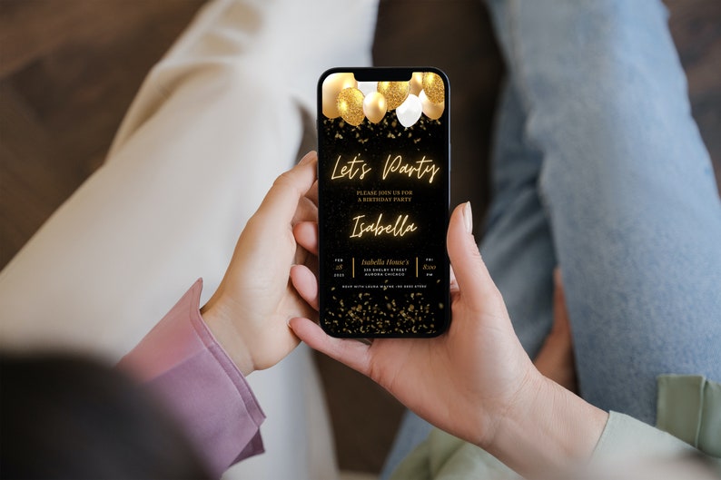 Digital Birthday Invitation Template, Electronic Invite, Neon Text ...