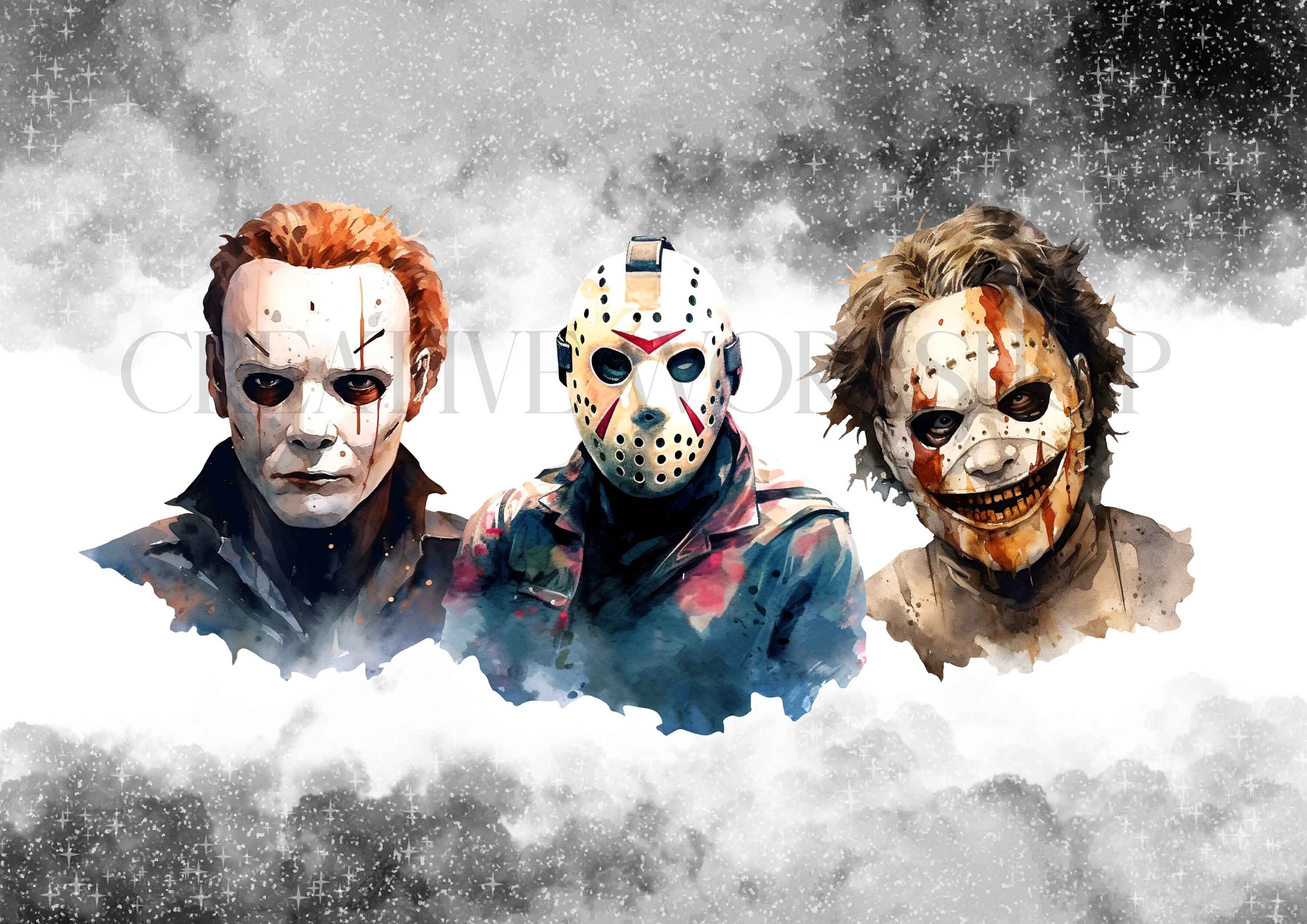 Horror Clipart,, Set of 3, Michael, Jason, Leatherface, Halloween ...