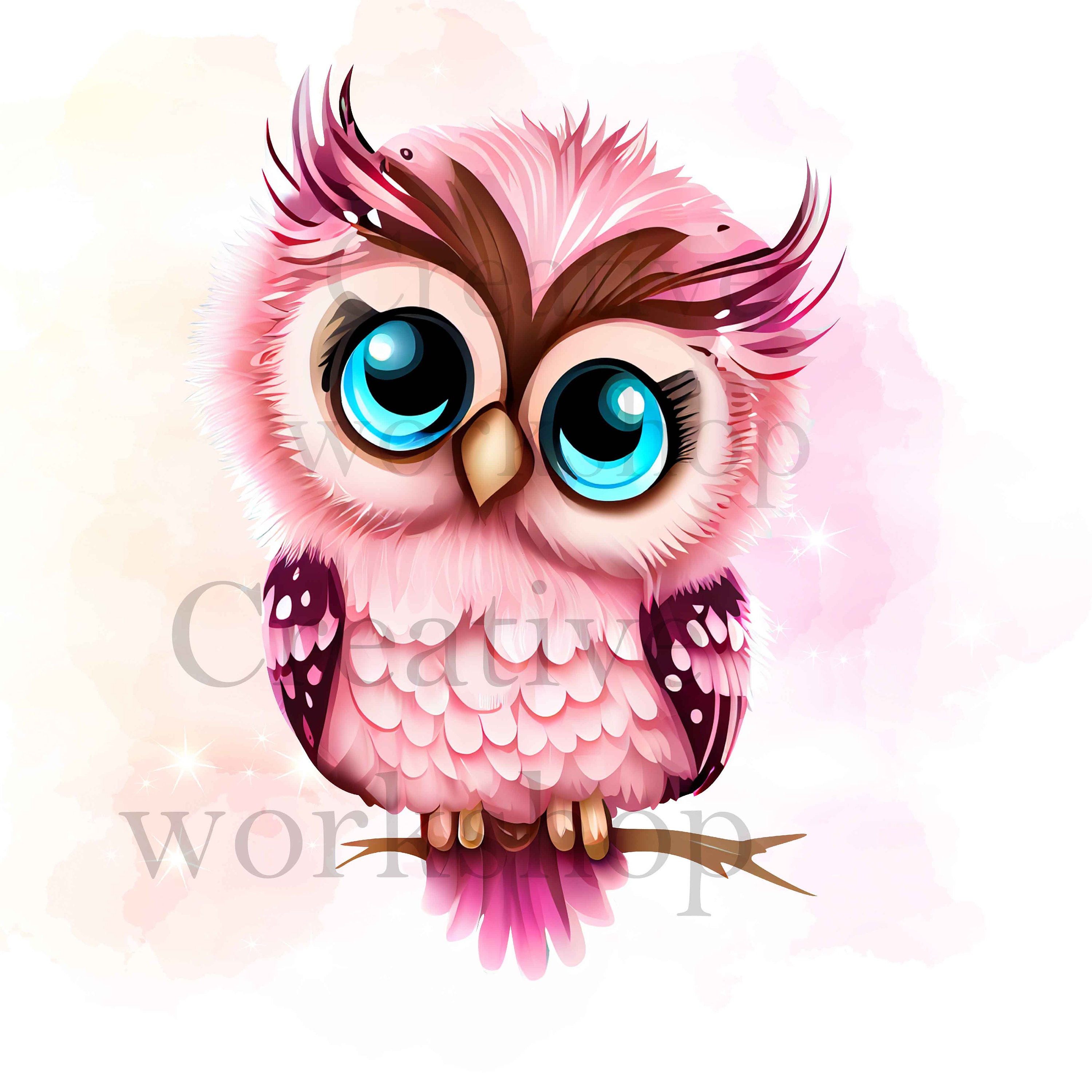 Cute Pink Owl Cartoon