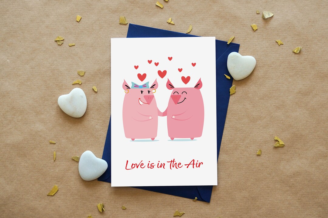 Valentine's Day Greetings Pigs in Love Card, Instant Digital Download ...