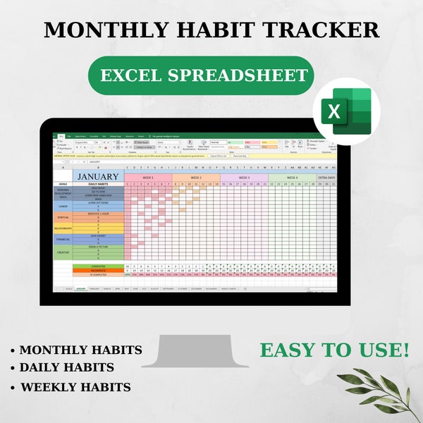 Habit Tracker Excel - Etsy