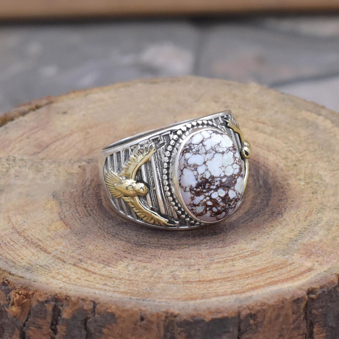 Wild Horse Magnesite Gemstone Ring / 925 Sterling Silver Eagle Design ...