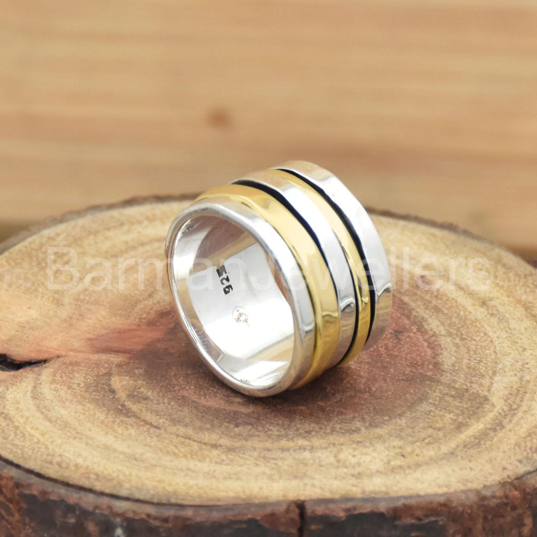 925 Sterling Silver Spinner Ring: Two-tone Brass Statement Jewelry - Etsy
