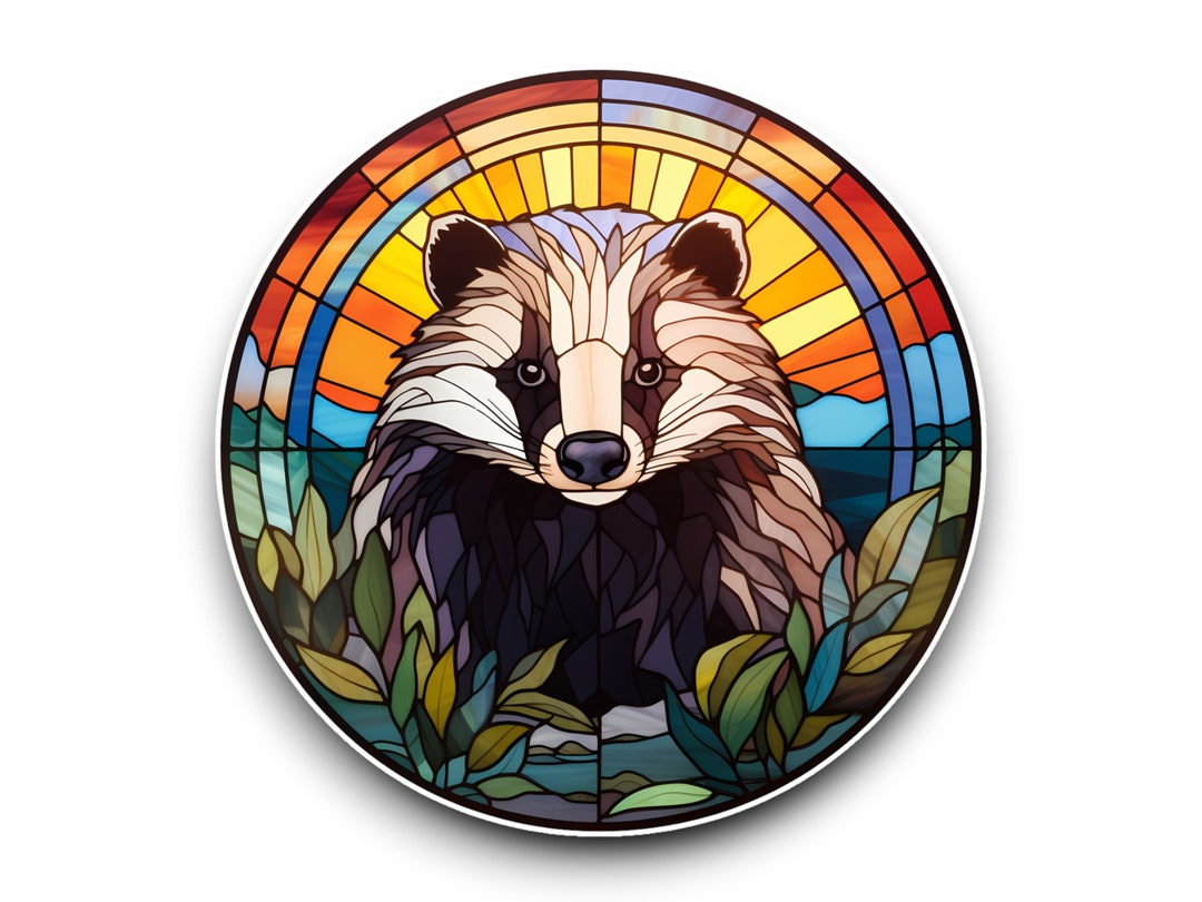 Badger Animal Stained Glass Window Effect Vibrant Vinyl Sticker Decal for Wall Door Window ...