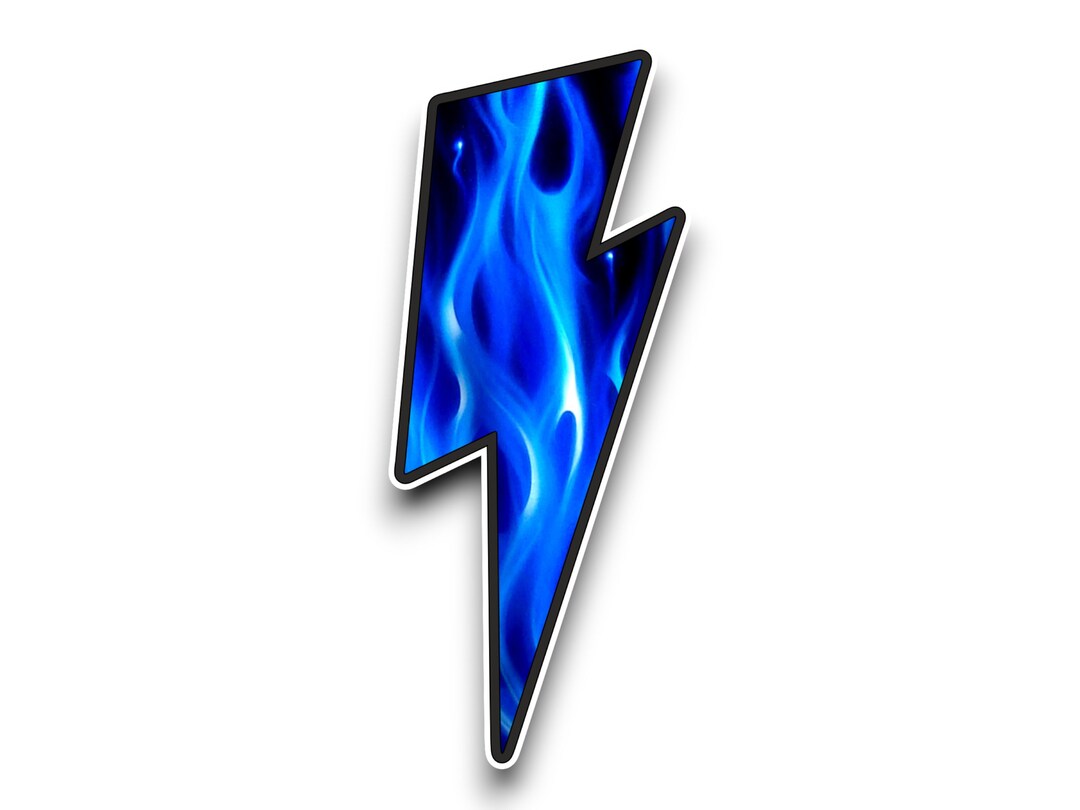 Lightning Bolt With Blue Fire Flames Effect Vinyl Sticker Decal for Car ...