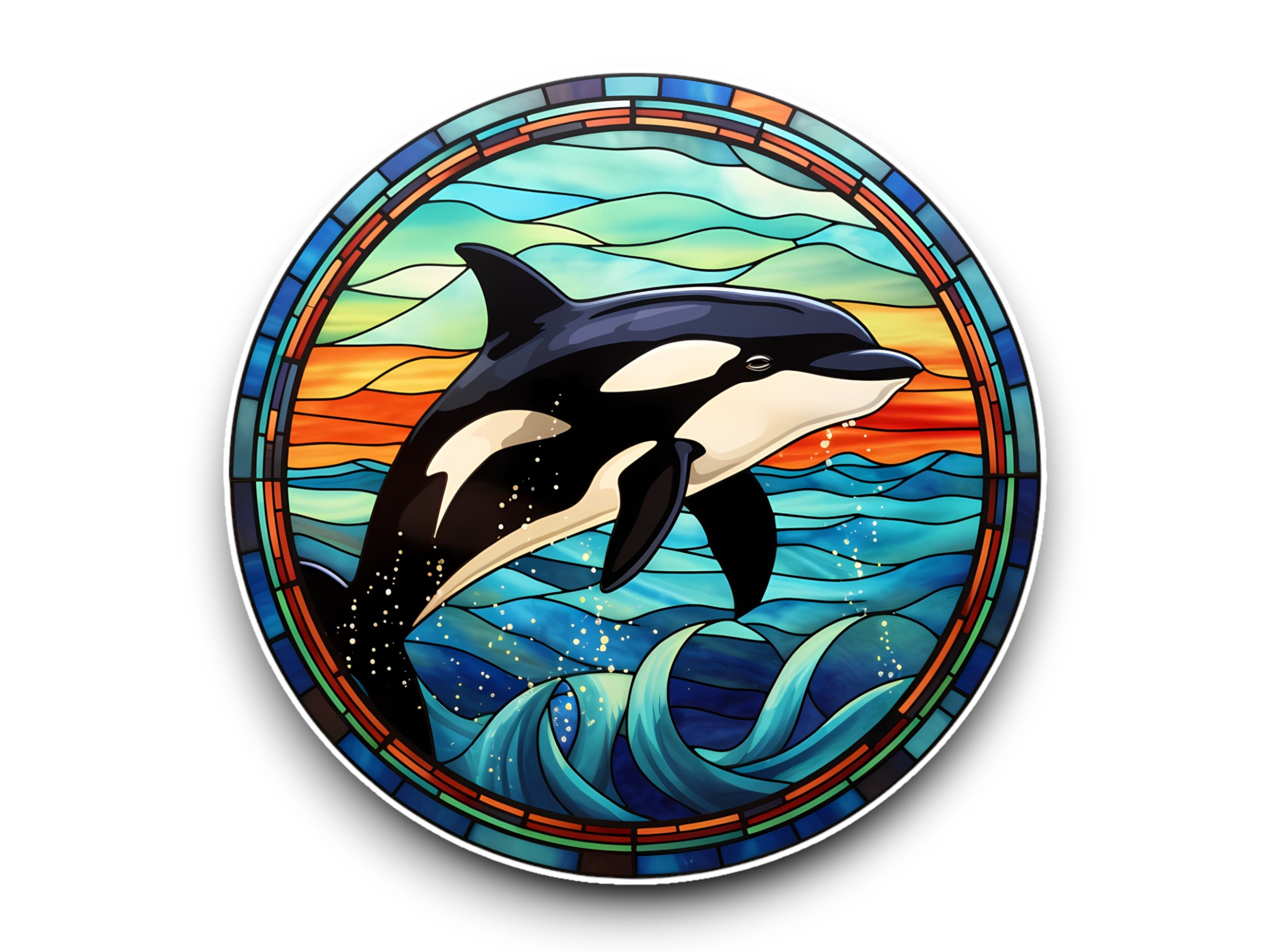 Killer Whale Orca Stained Glass Window Effect Vibrant Vinyl Sticker ...