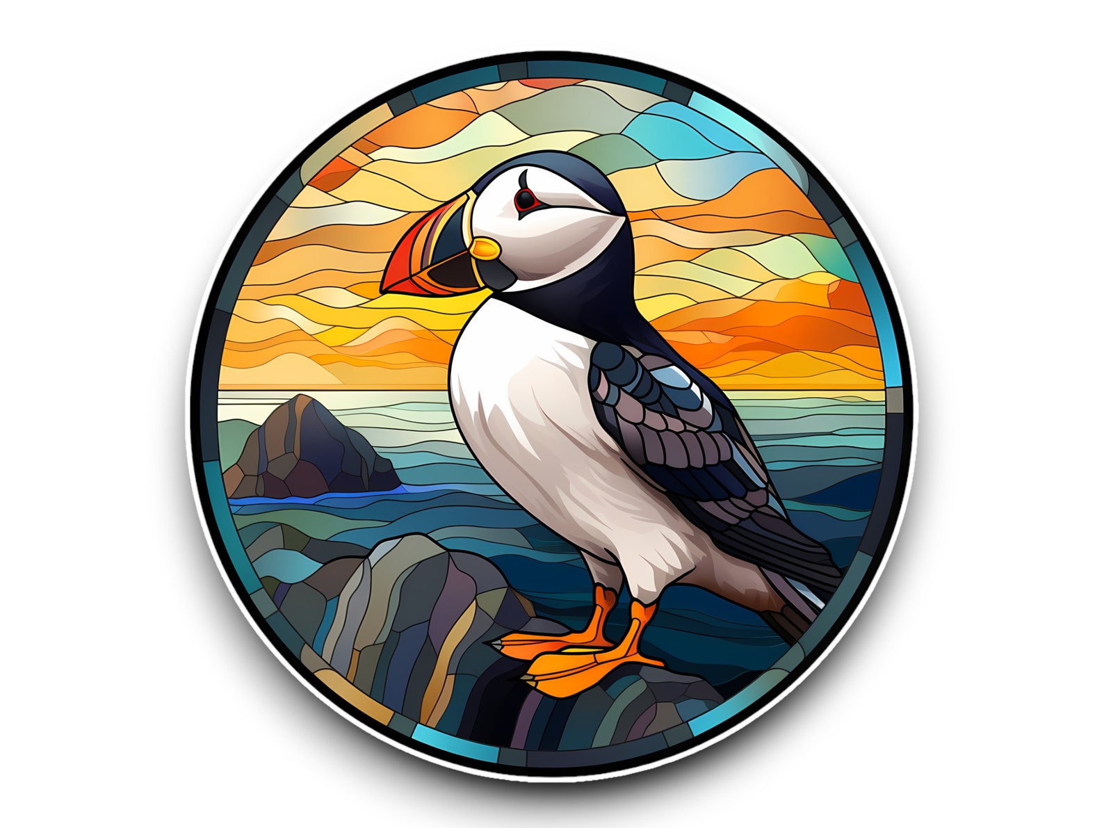 Puffin Bird Animal Stained Glass Window Effect Vibrant Vinyl Sticker ...