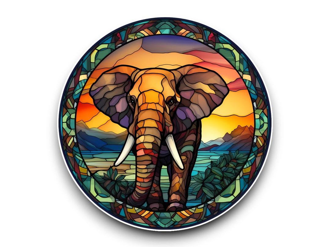 Elephant Animal Stained Glass Window Effect Vibrant Vinyl Sticker Decal ...