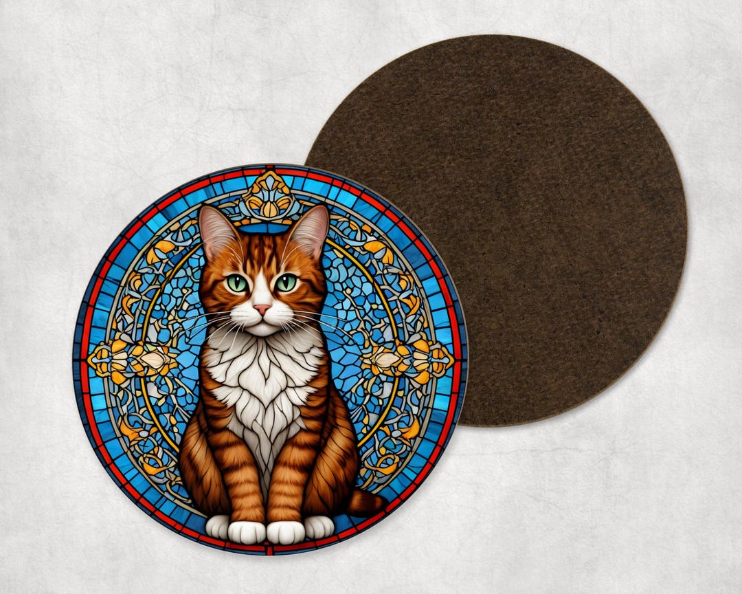 Beautiful Manx Cat Kitten Stained Glass Round Coaster Mug Mat Tea ...