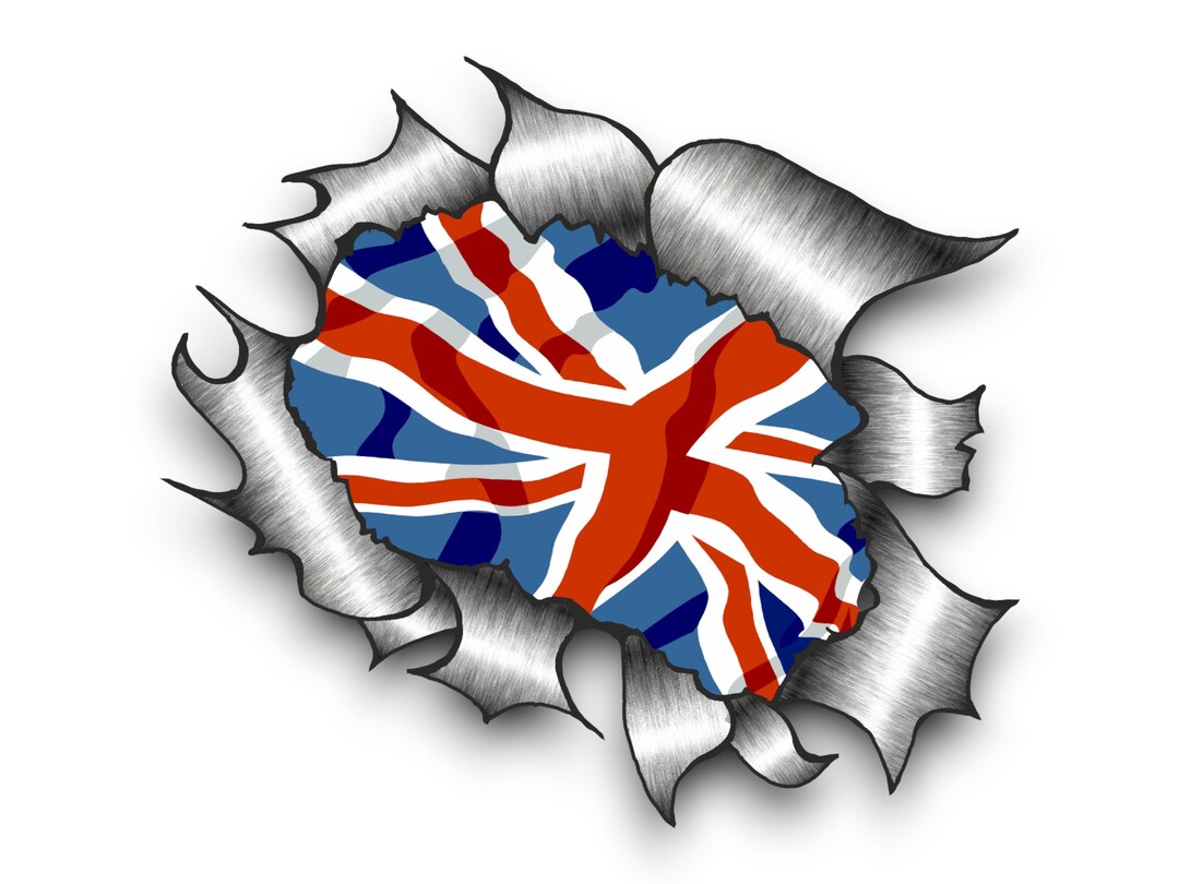 UK British Union Jack Flag Ripped Metal Effect Vinyl Sticker Decal for ...