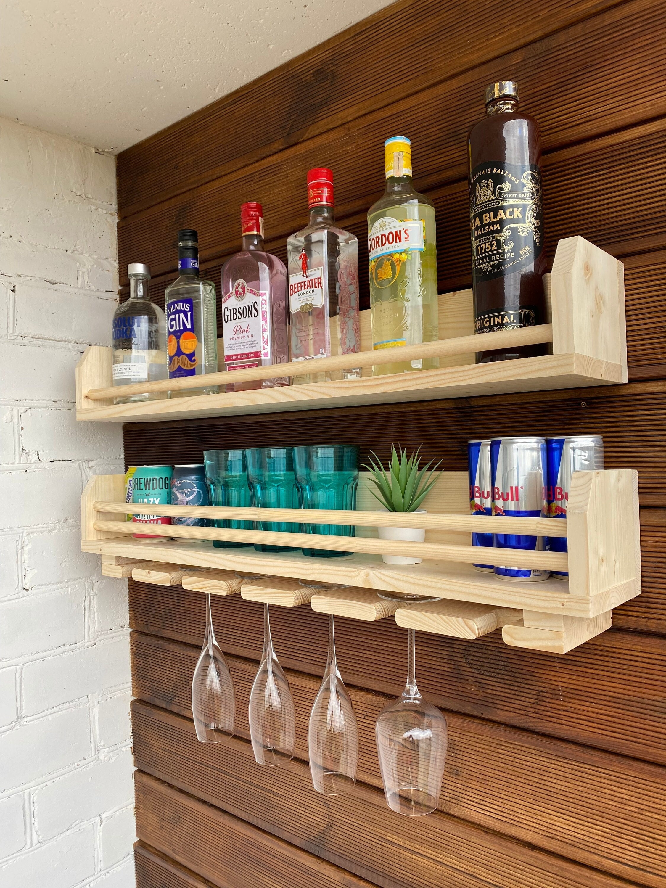 Set of 2 Bottle Storage Wall Shelves, Drinks Shelf, Wall Mounted Shelf ...
