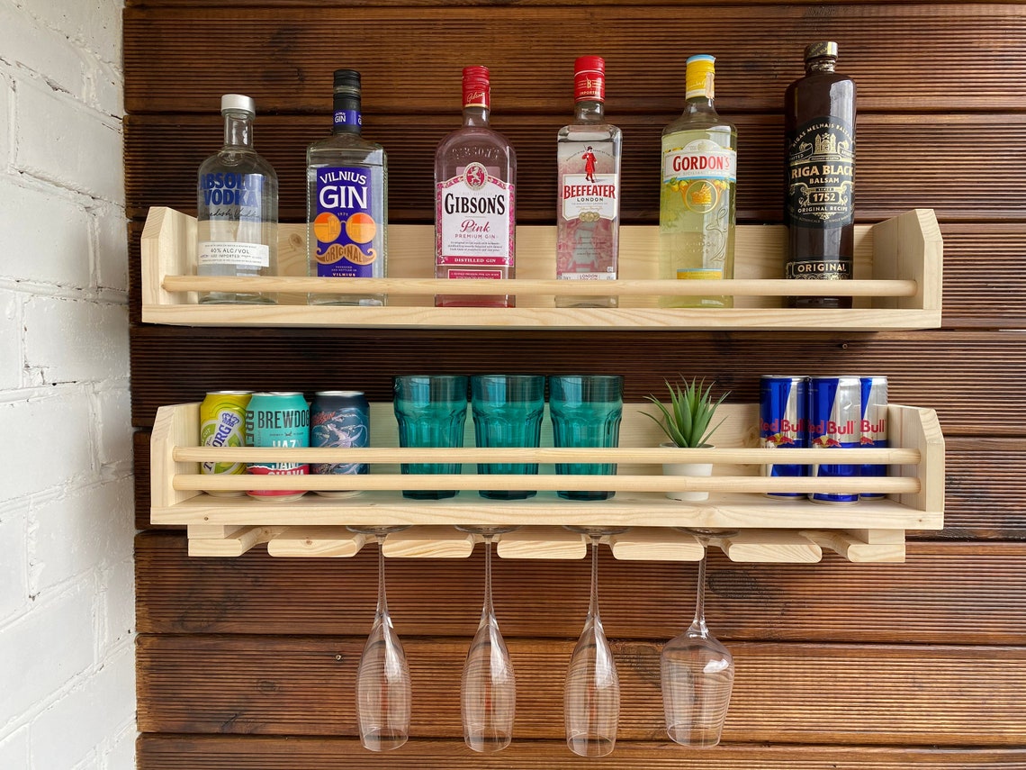 Set of 2 Bottle Storage Wall Shelves Drinks Shelf Wall - Etsy