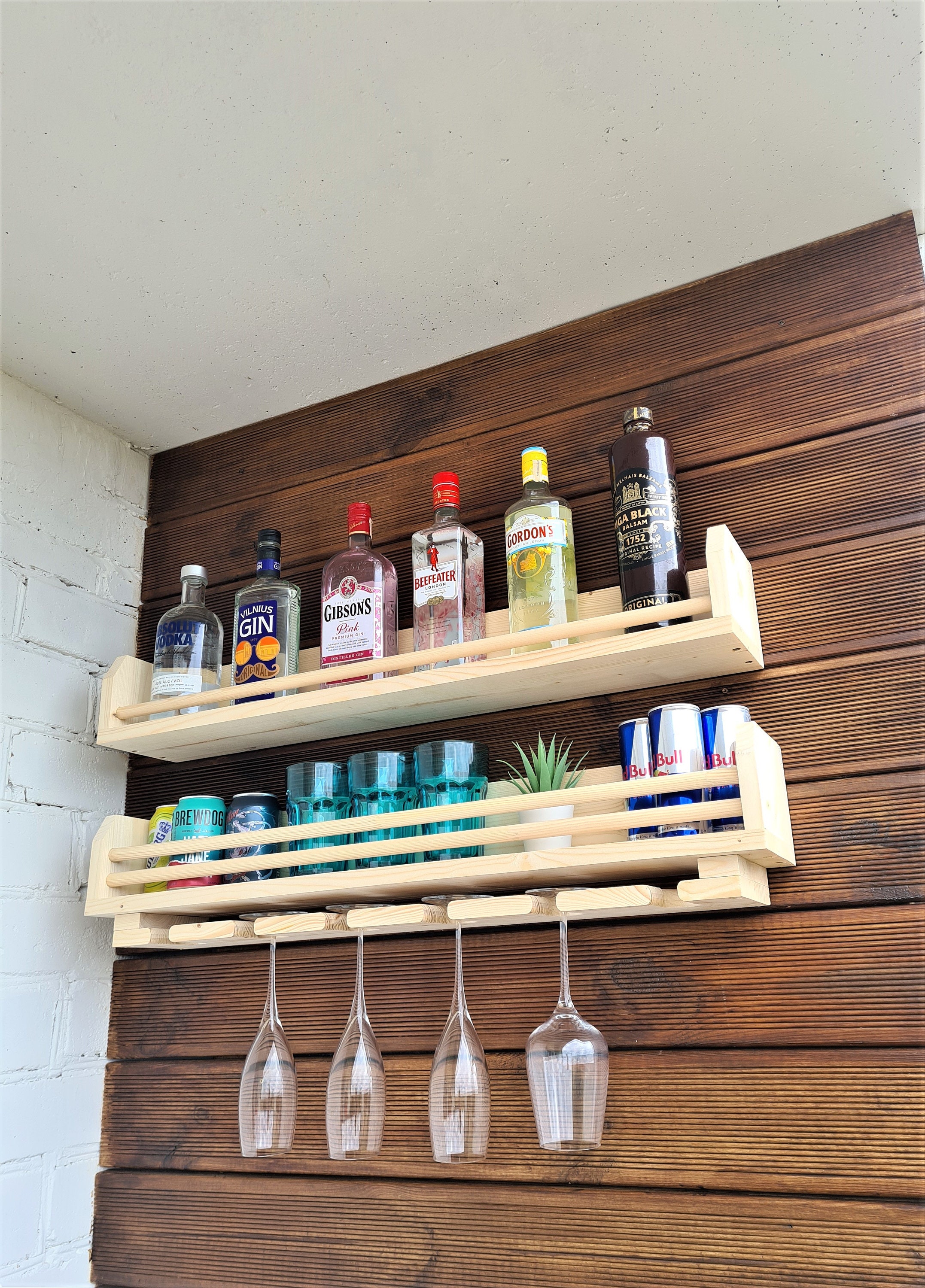 Set of 2 Bottle Storage Wall Shelves, Drinks Shelf, Wall Mounted Shelf ...