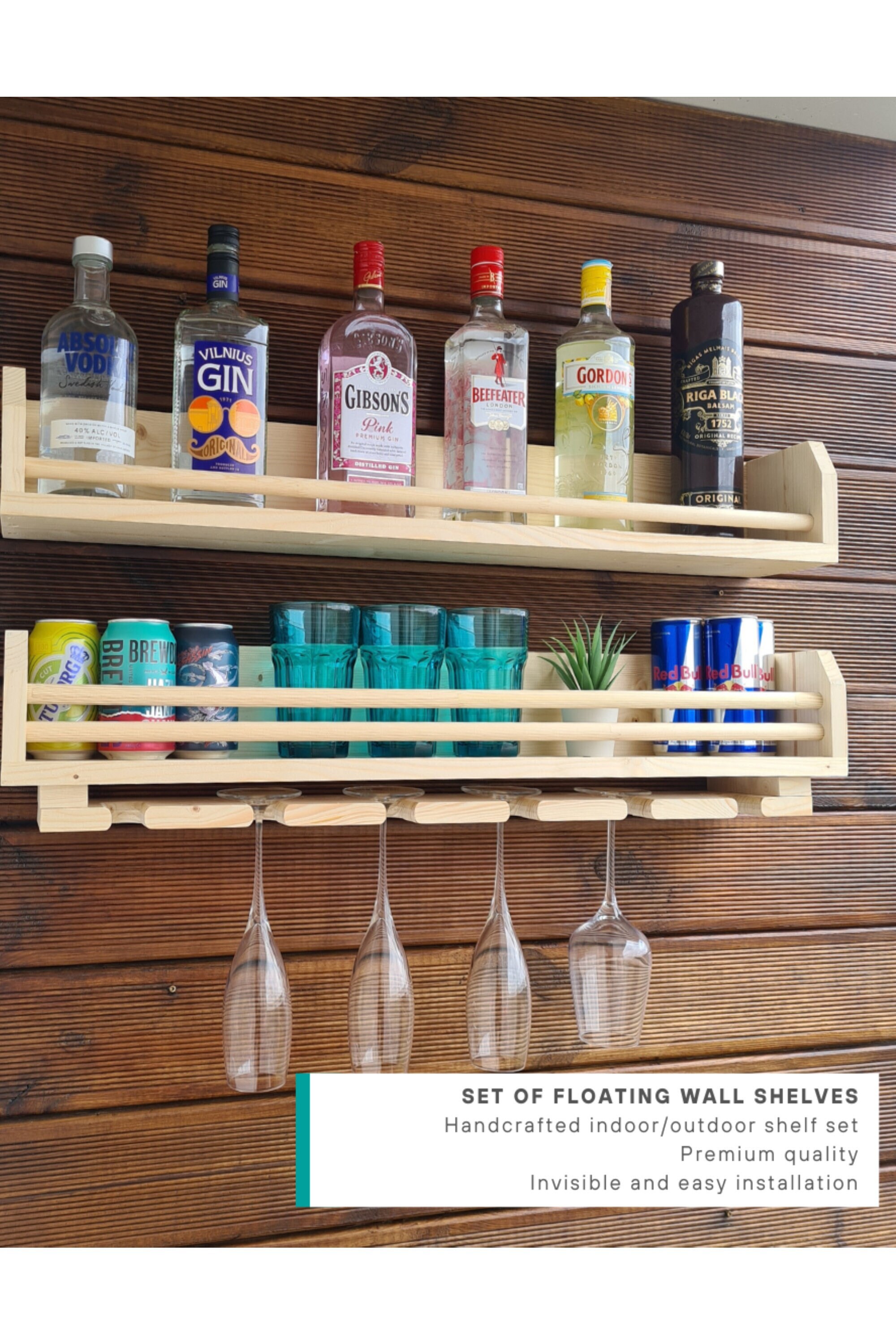 Set of 2 Bottle Storage Wall Shelves, Drinks Shelf, Wall Mounted Shelf ...