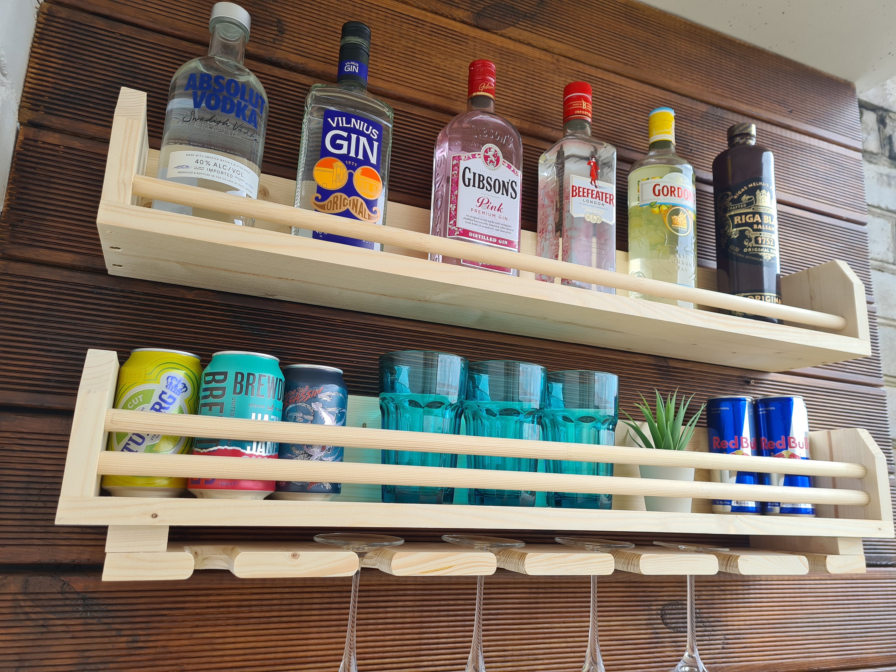 Set of 2 Bottle Storage Wall Shelves, Drinks Shelf, Wall Mounted Shelf ...