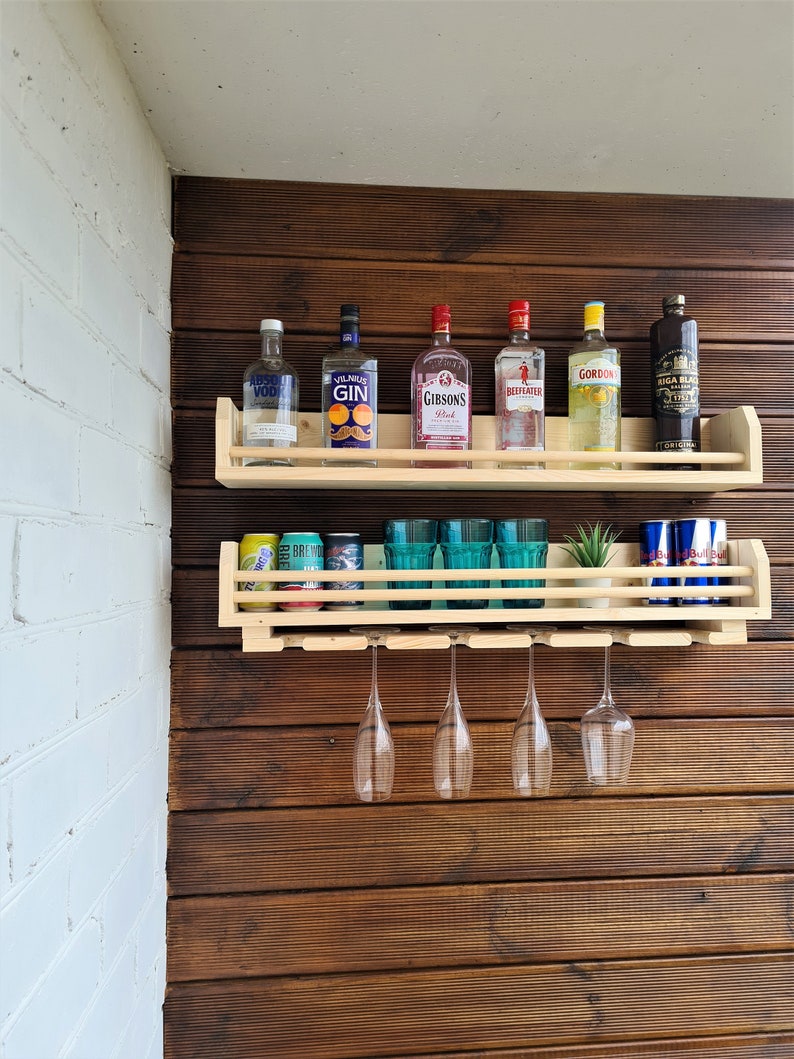 Set of 2 Bottle Storage Wall Shelves, Drinks Shelf, Wall Mounted Shelf ...
