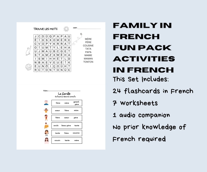 Family French Flashcards Materials Printable French Worksheets Three ...