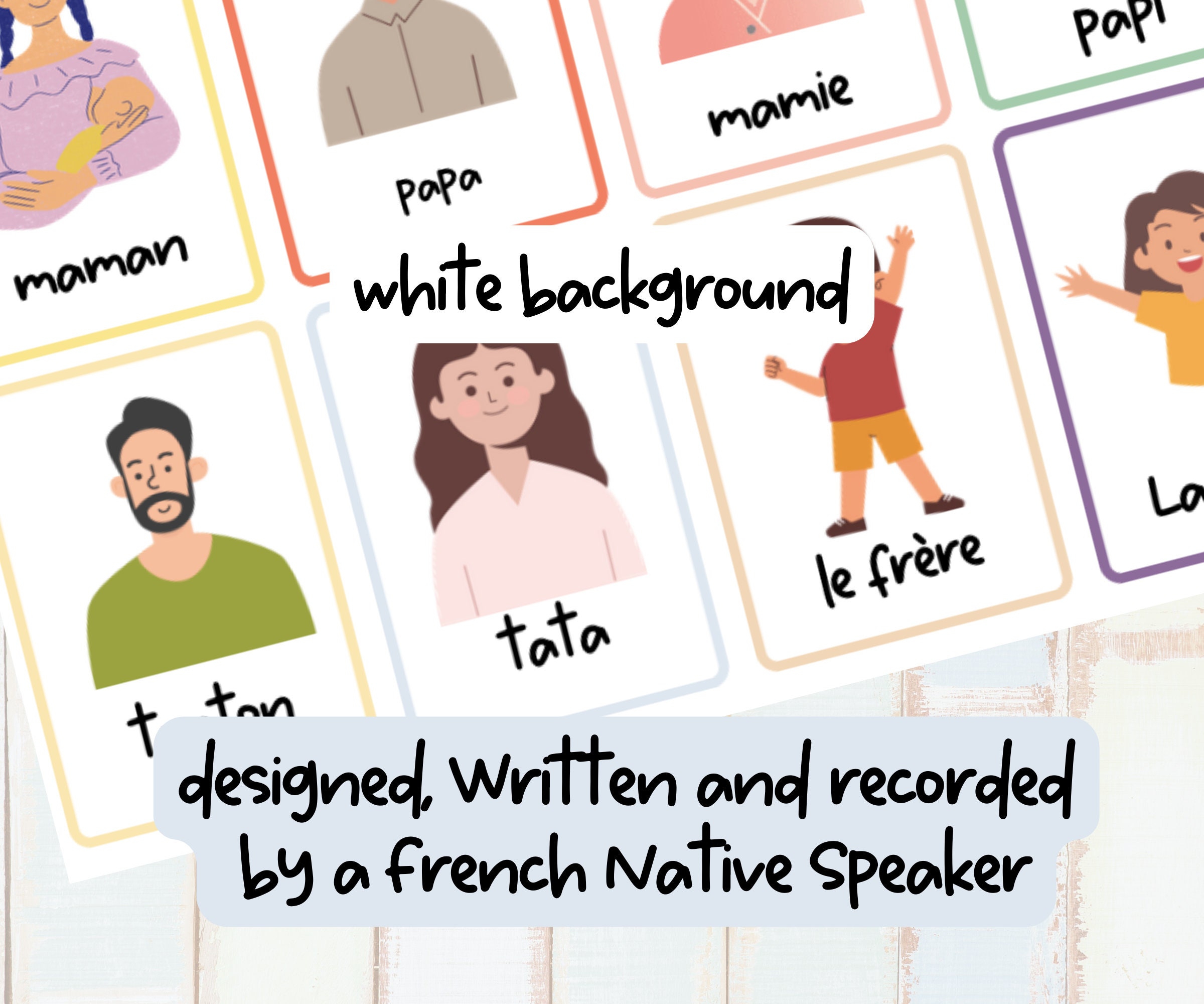 Family French Flashcards Materials Printable French Worksheets Three ...