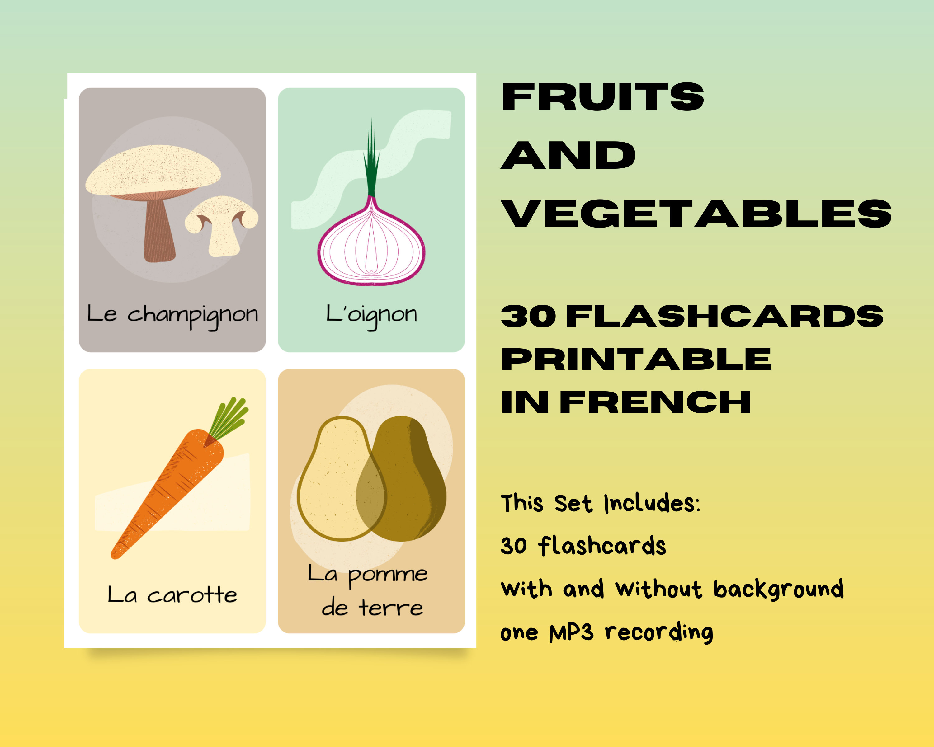 France Flashcards French Flash Cards Fruits and Vegetables Montessori ...