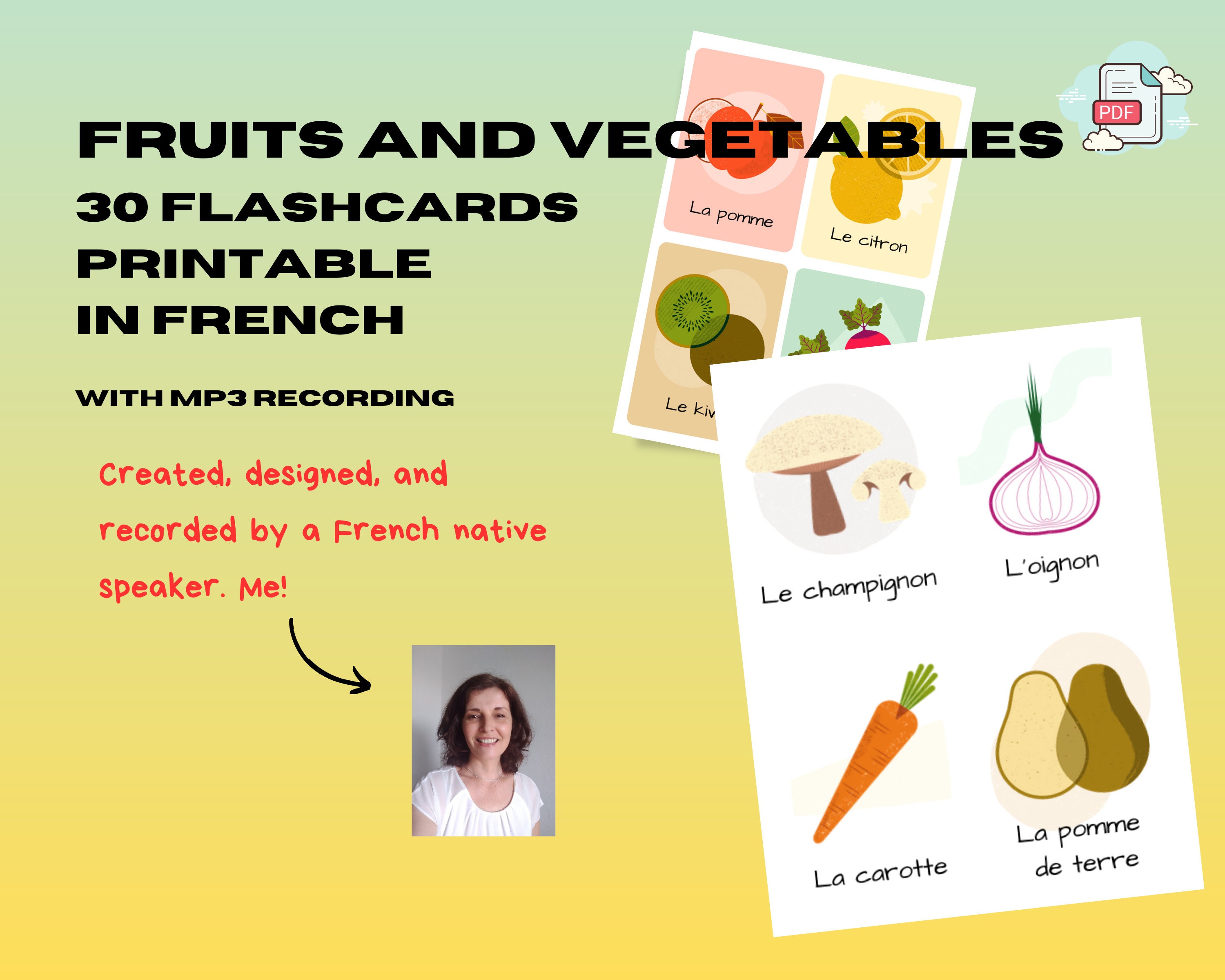 France Flashcards French Flash Cards Fruits and Vegetables Montessori ...