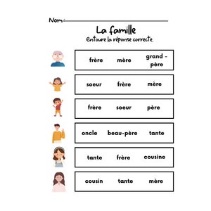 Family French Flashcards Materials Printable French Worksheets Three ...