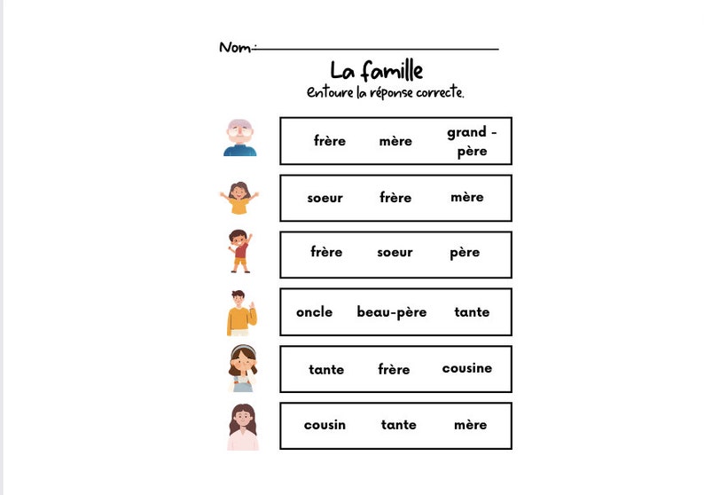 Family French Flashcards Materials Printable French Worksheets Three ...