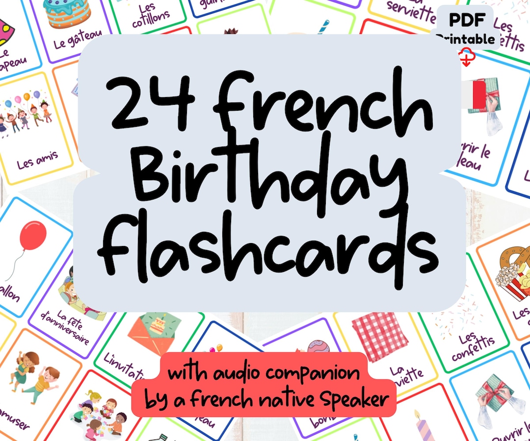 24 Birthday Party French Flashcards France Montessori Cards Toddlers ...