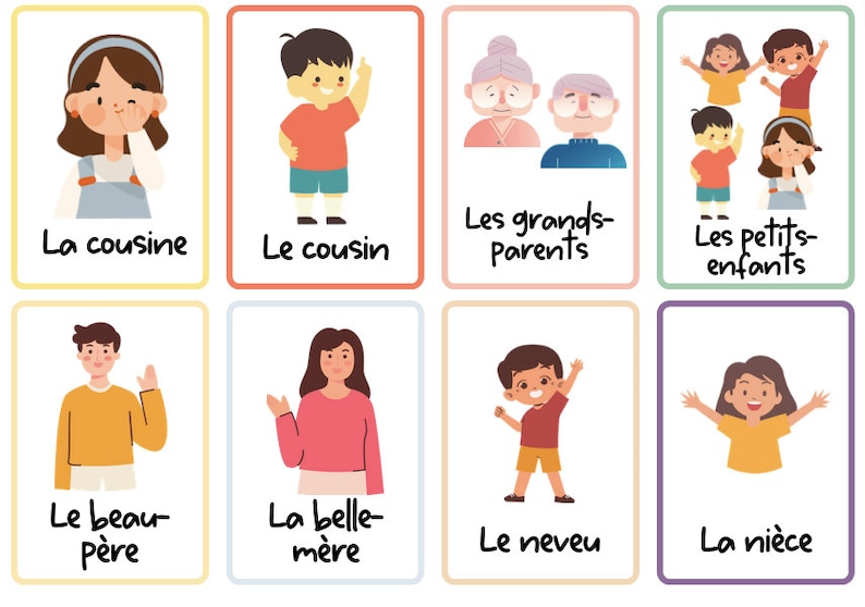 Family French Flashcards Materials Printable French Worksheets Three ...